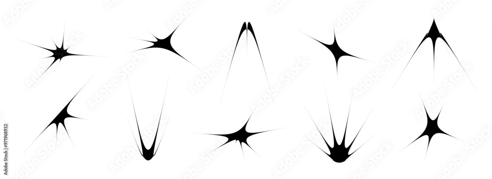Black thin quirky thorn element set. Sharp star shapes and angular ...