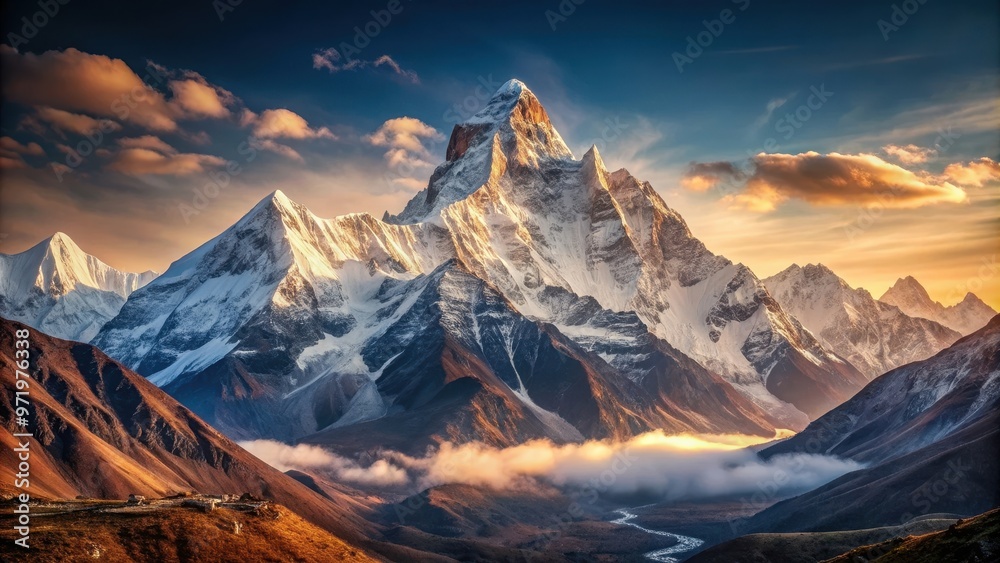 Majestic view of the iconic Ama Dablam mountain in the Himalayas , Ama ...