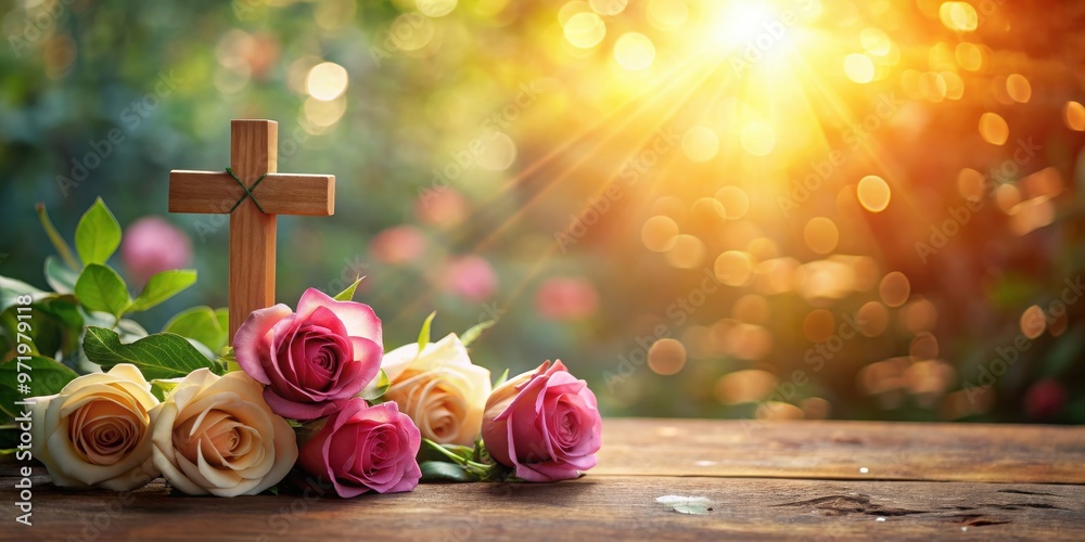 Beautiful background for a sympathy card with cross and roses, sympathy ...