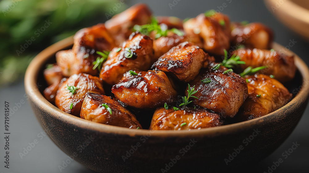 Filipino adobo, marinated chicken with soy sauce, isolated on white ...