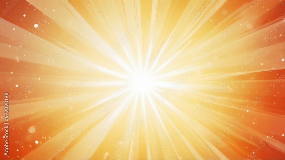 Sunburst background in orange color, sun rays go from center outward ...