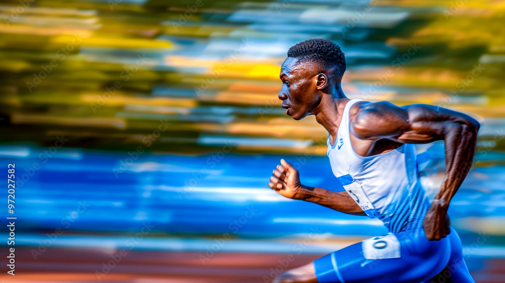 Blurred Motion of a Runner: A powerful athlete streaks across the track ...
