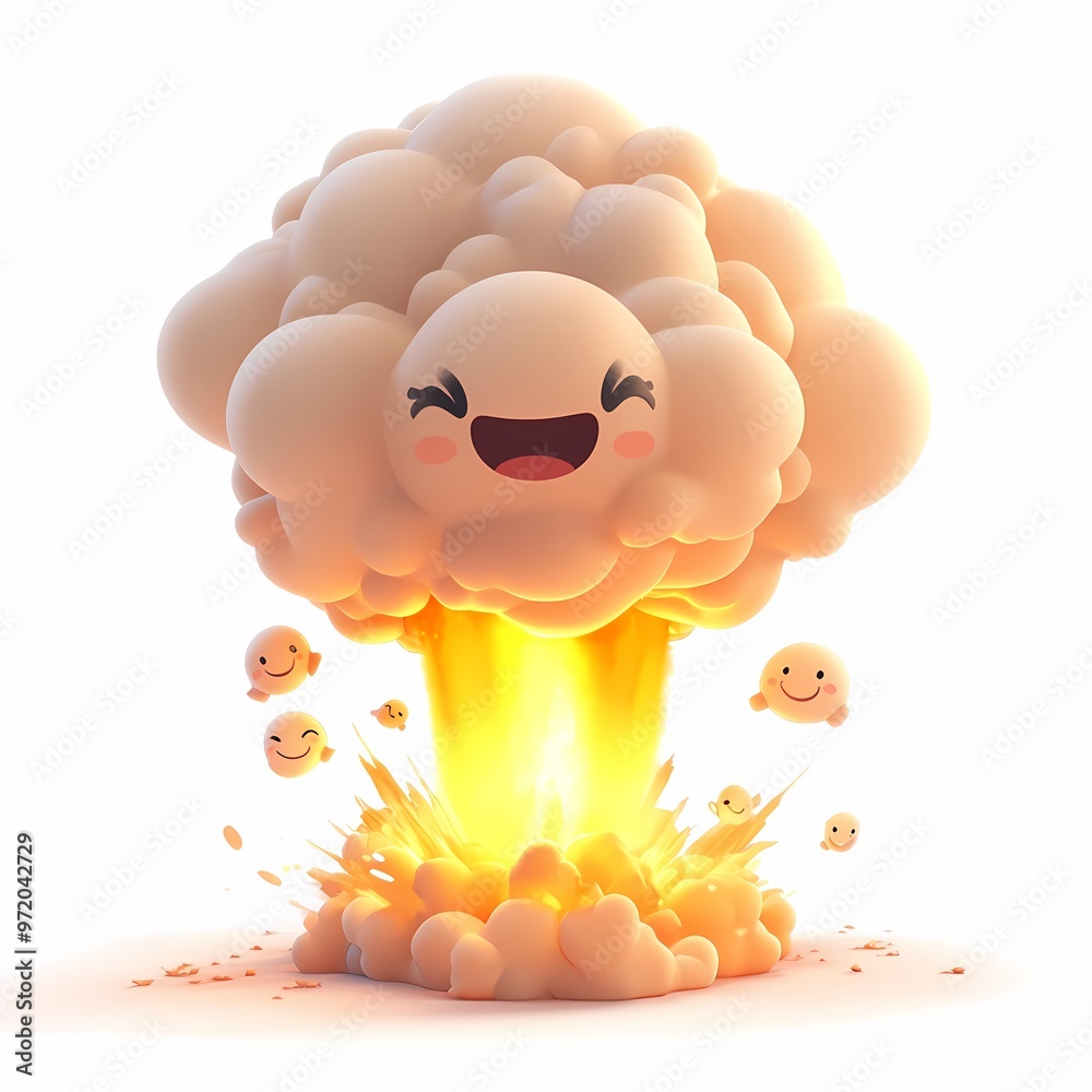 Happy Explosion: A cheerful cloud erupts in a fiery explosion, with ...