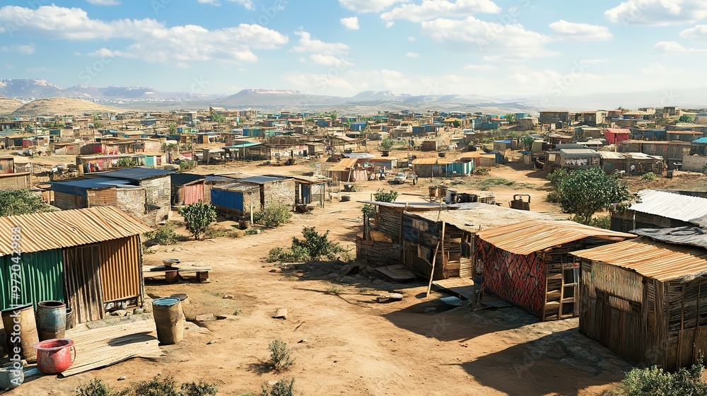 Township Background with African Pots Flanking the Sides (Left and ...