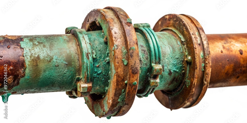 Standard size copper water pipe, corroded with green oxidation, worn ...