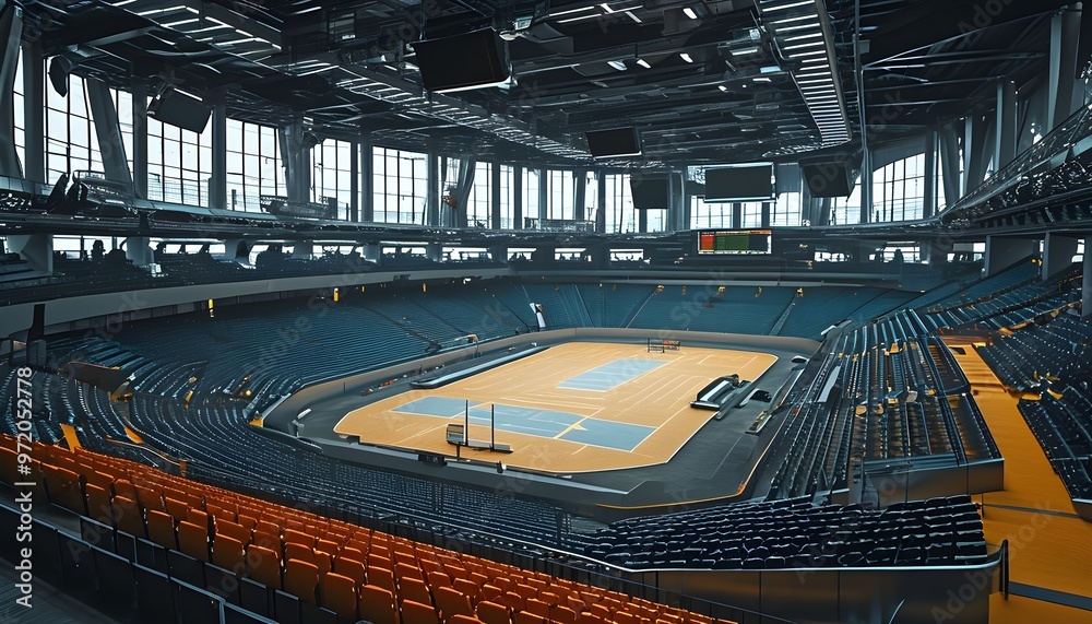 Futuristic sports arena featuring augmented reality, AI performance ...