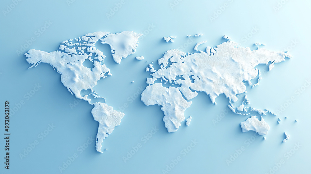 3D world map rendered on a soft blue gradient background. The sleek ...
