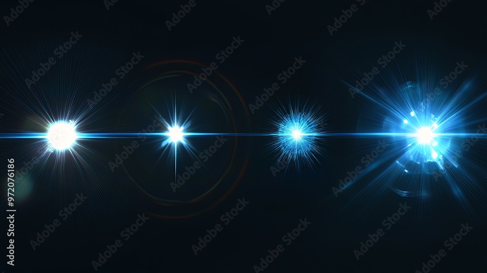 Lens flare, blue glow light effect on black. image of rays light ...