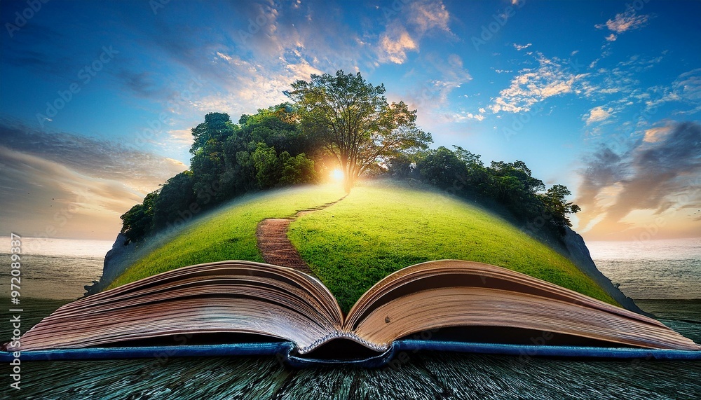 book with earth globe, magic book with magic wand, magic book with ...