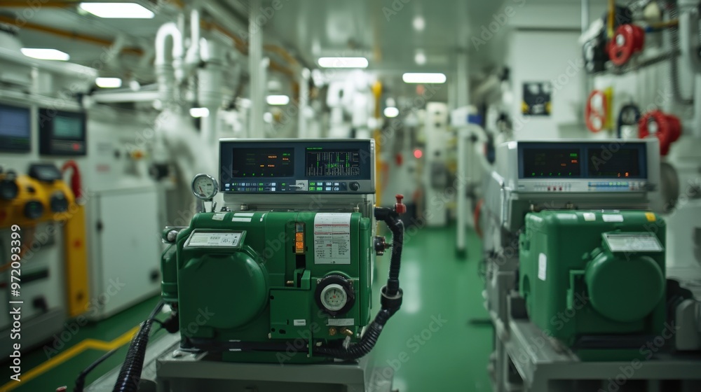 Industrial engine room featuring advanced machinery and equipment ...