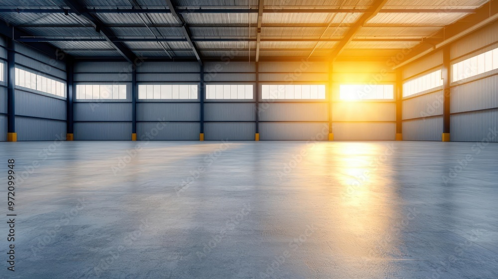 Wide, open factory floor with high ceilings, organized workstations ...