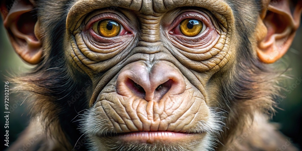 A grotesque monkey face stares back, its bulging eyes seeming to bulge ...