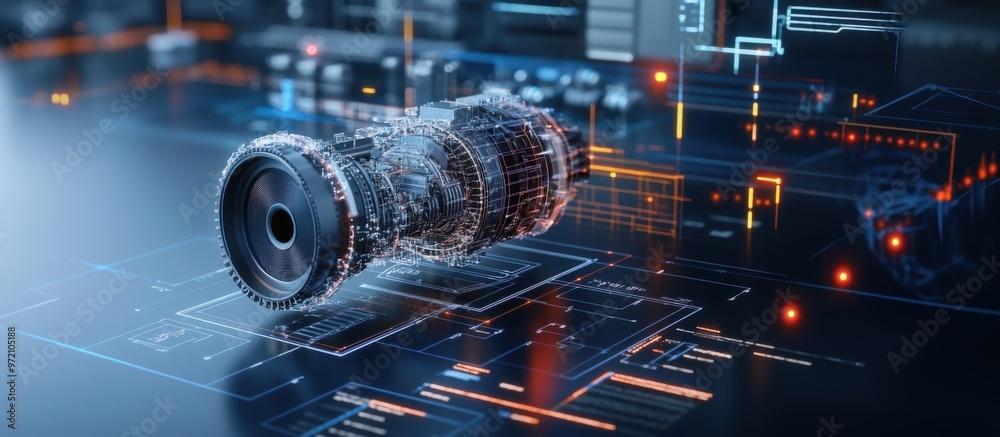 Futuristic camera lens designed with holographic elements and digital ...