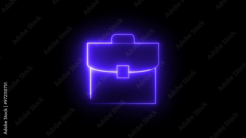 Neon glowing blue color work bag icon on black background animation ...