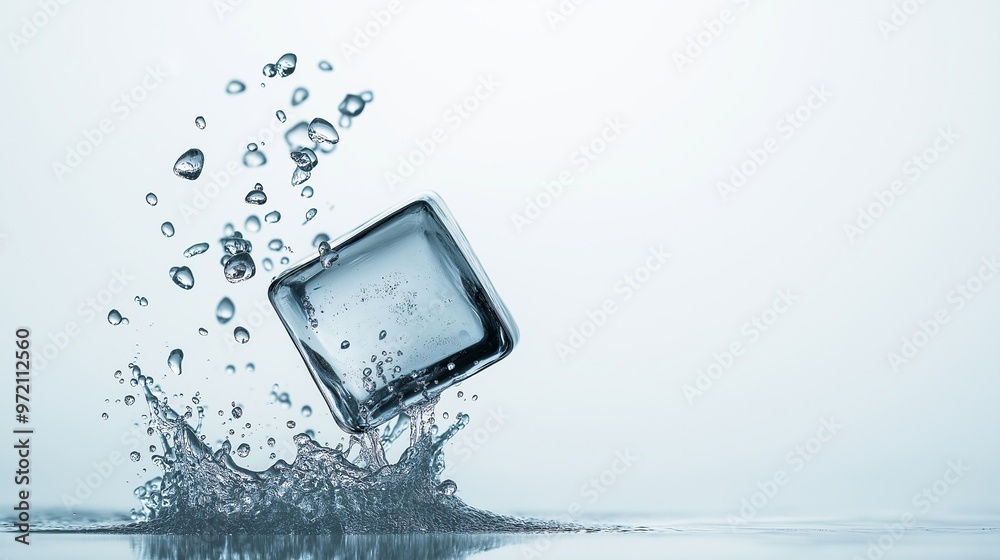 Ice Cube Splash: A single, crystal-clear ice cube plunges into water ...