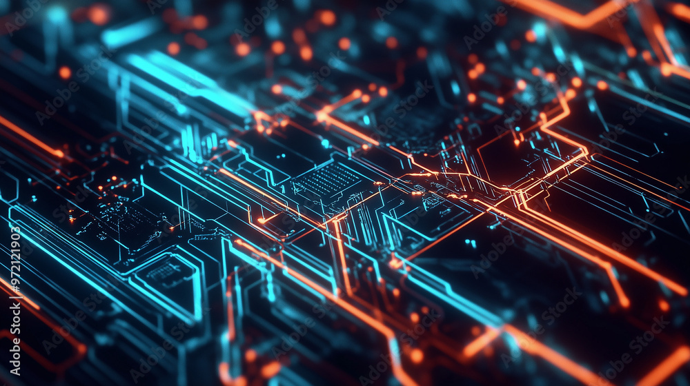 Network expanding across a dark background, with glowing lines and dots ...