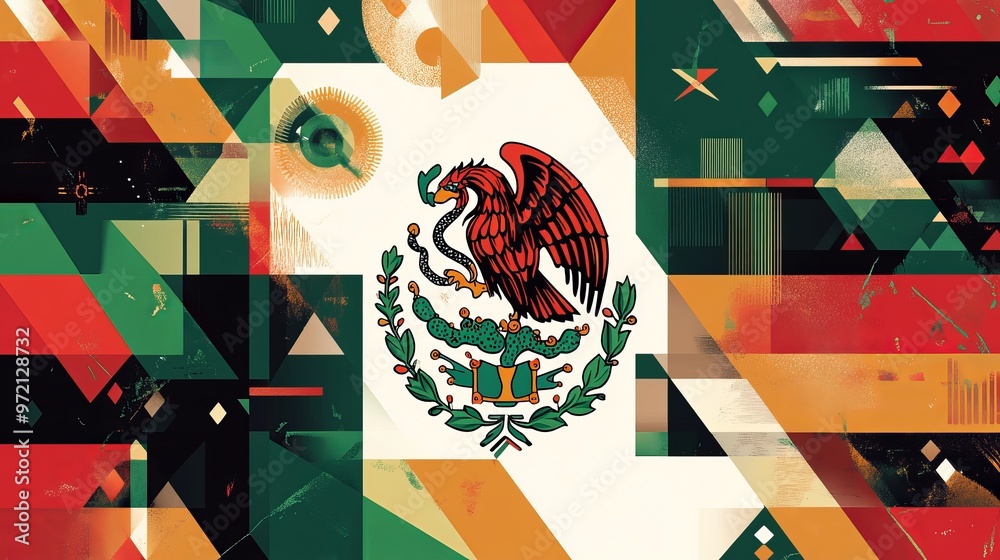 A colorful banner celebrating Mexico's National Day, featuring a retro ...