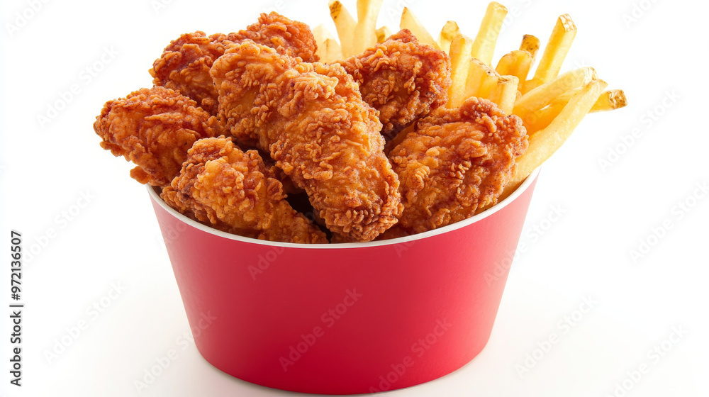 Hot, crispy chicken tenders are served as crunchy strips alongside ...