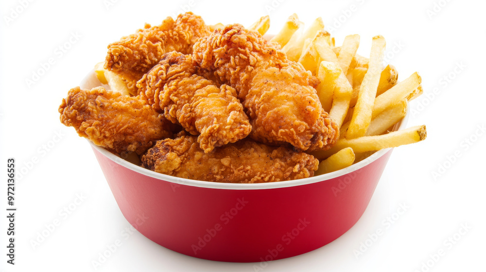 Hot, crispy chicken tenders are served as crunchy strips alongside ...