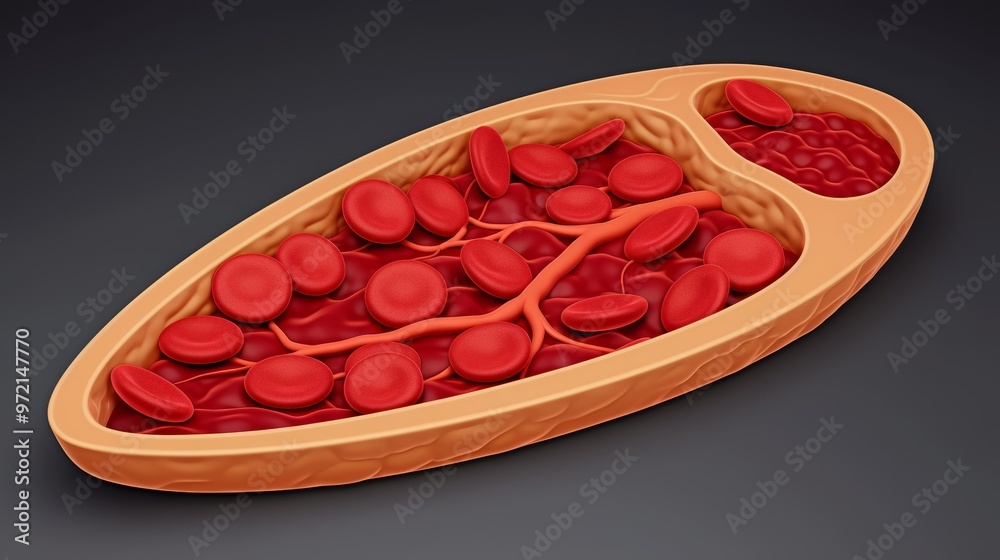 Cross-Section of a Human Spleen with Red Blood Cells and Blood Vessels ...