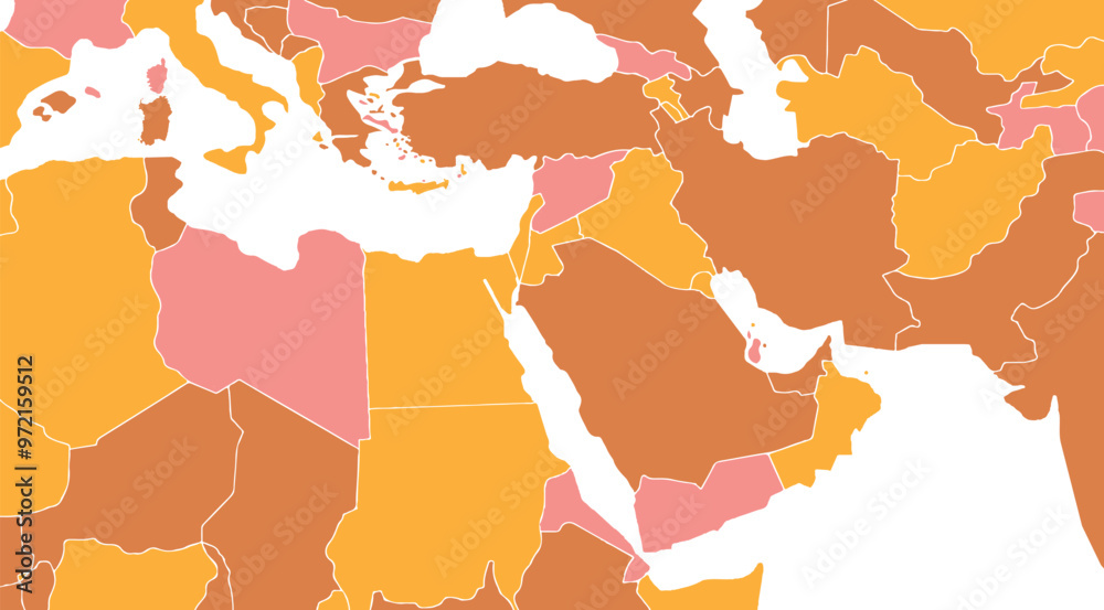 Middle East on white background. All countries in Middle East different ...