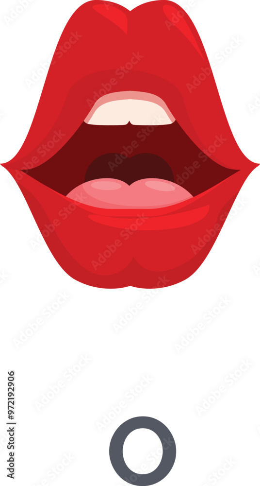 Red lips pronouncing the vowel letter o, learning the correct ...