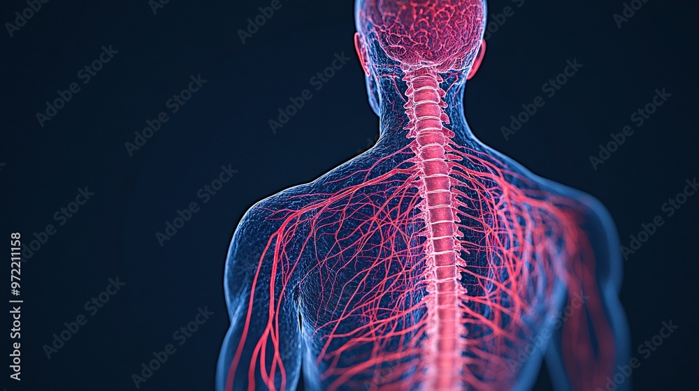 Nervous system diagram highlighting the spinal cord and major nerves ...