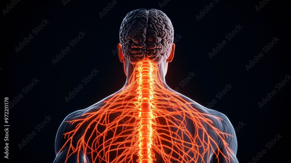 Nervous system diagram highlighting the spinal cord and major nerves ...