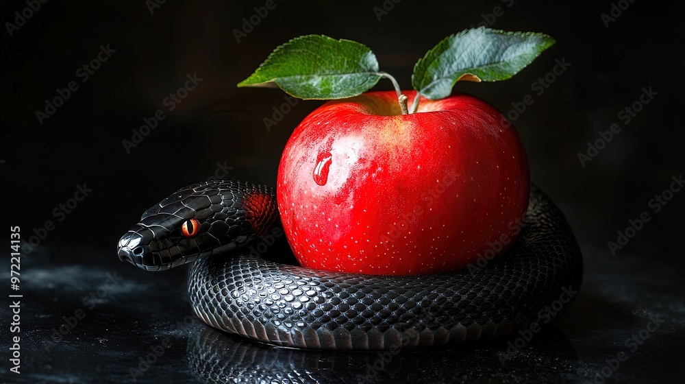 Striking Red Apple Embraced by a Black Snake: A Stunning Poster for ...
