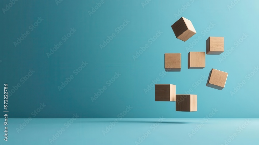 Floating 3D cubes and graphs representing data, forming a creative business strategy, data ...