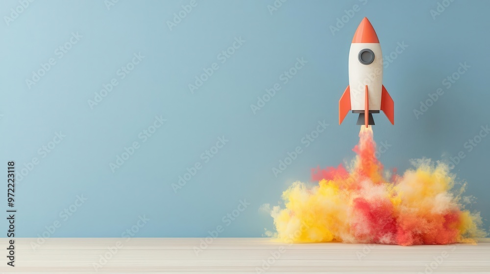 Rocket made of colorful swirling ideas, launching from a business ...