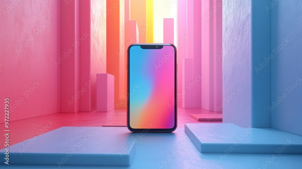 A modern phone displays vibrant UX/UI elements pouring out of the ...