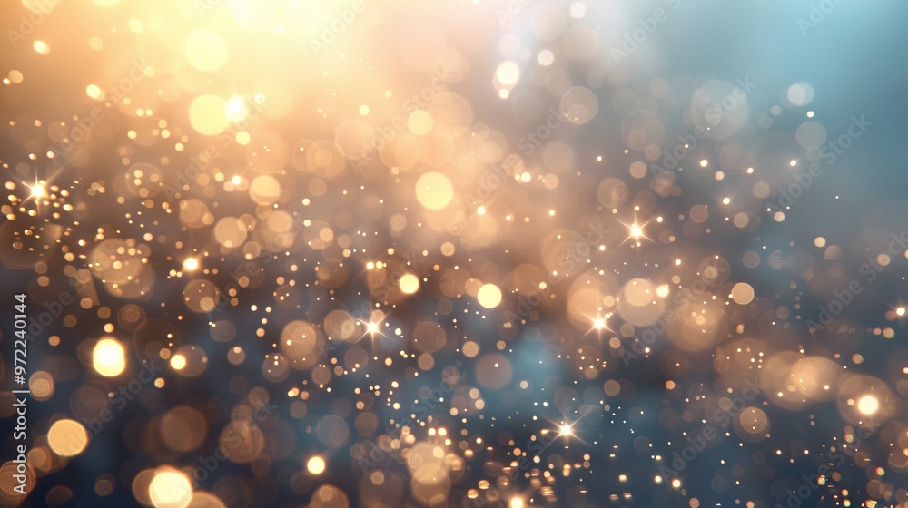 Glittering light blue particles shimmer on stage with radiant shine and ...