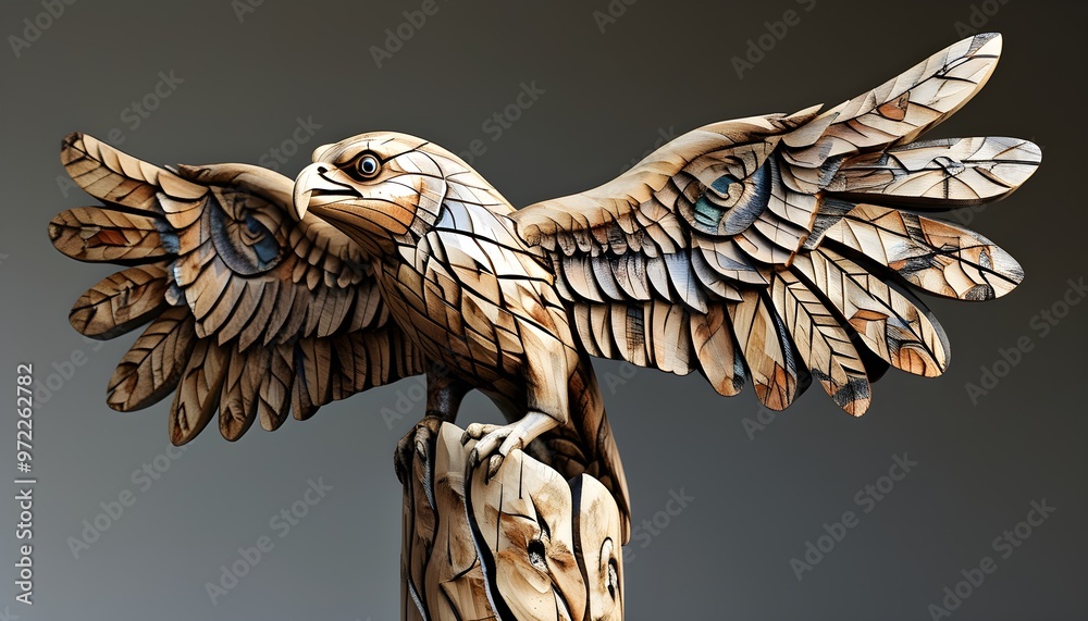 Intricate Totem Pole with Animal Figures and Vein-Like Carvings ...