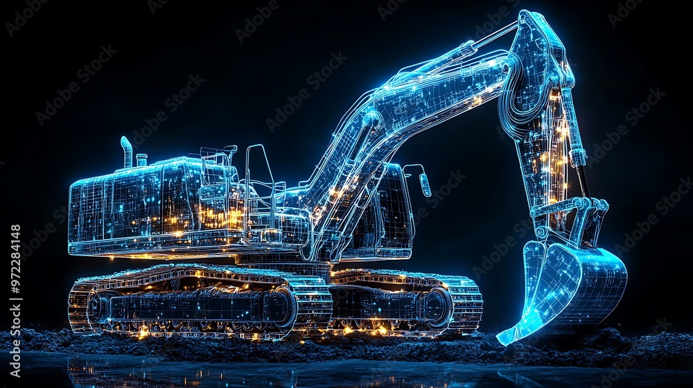 smart blue digital excavator, AI in construction site management ...