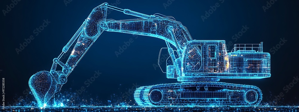 smart blue digital excavator, AI in construction site management ...