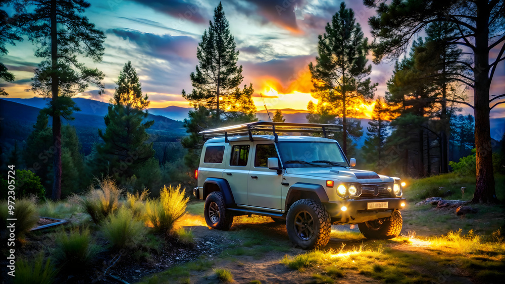 rugged, off-road-ready appearance with large tires, a roof rack, and ...