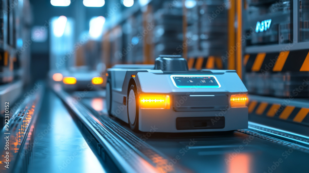 Autonomous guided vehicles (AGVs) transporting materials in a ...