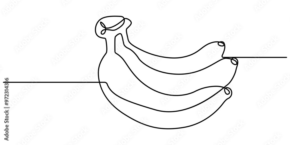 banana in continuous line art drawing. One line continuous fresh banana ...