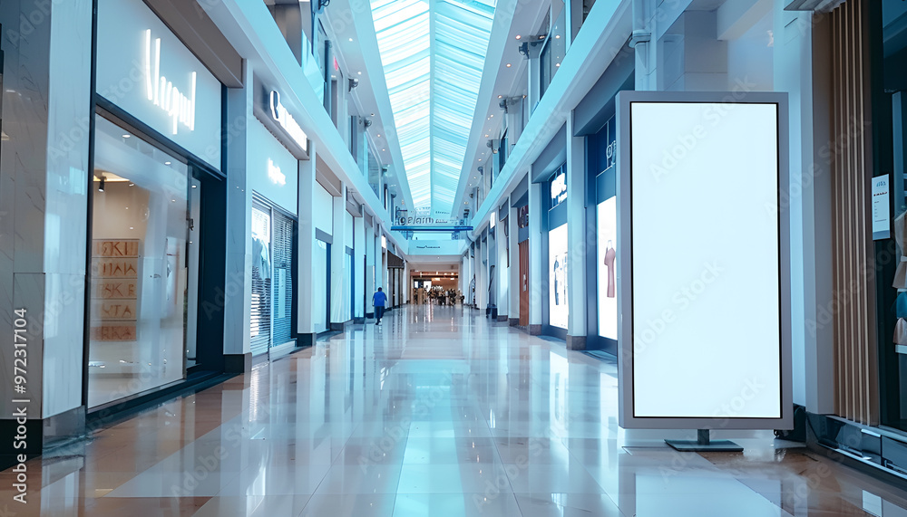Mock up poster for advertising in the mall on a pole between beautiful ...