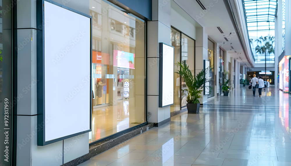 Mock up poster for advertising in the mall on a pole between beautiful ...