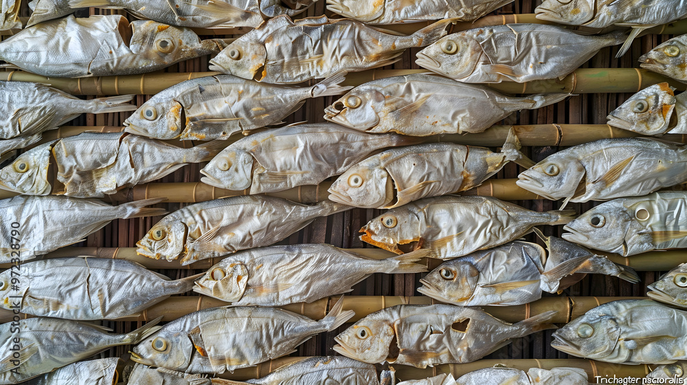 Foto de Many dried salted fish called "Trichogaster pectoralis" on the ...