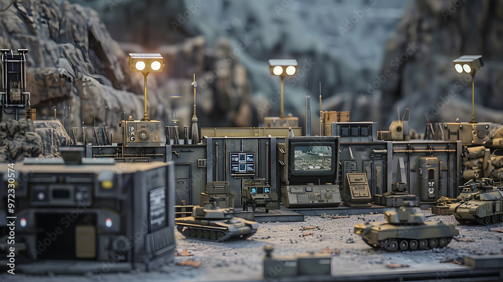Military Base Command Center: A military base set with command consoles ...