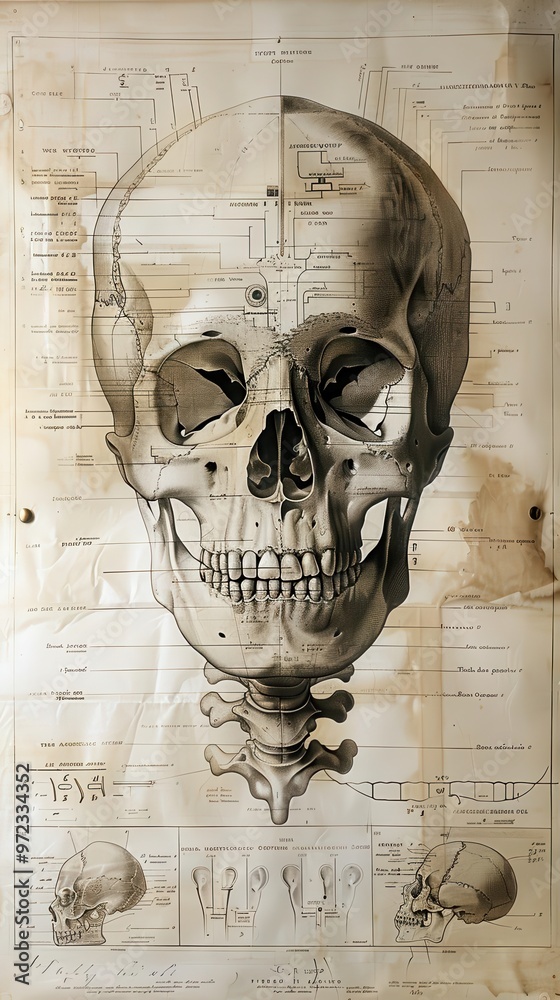 diagram of the perfect skull with measures and annotations. Technical diagram Stock Illustration ...
