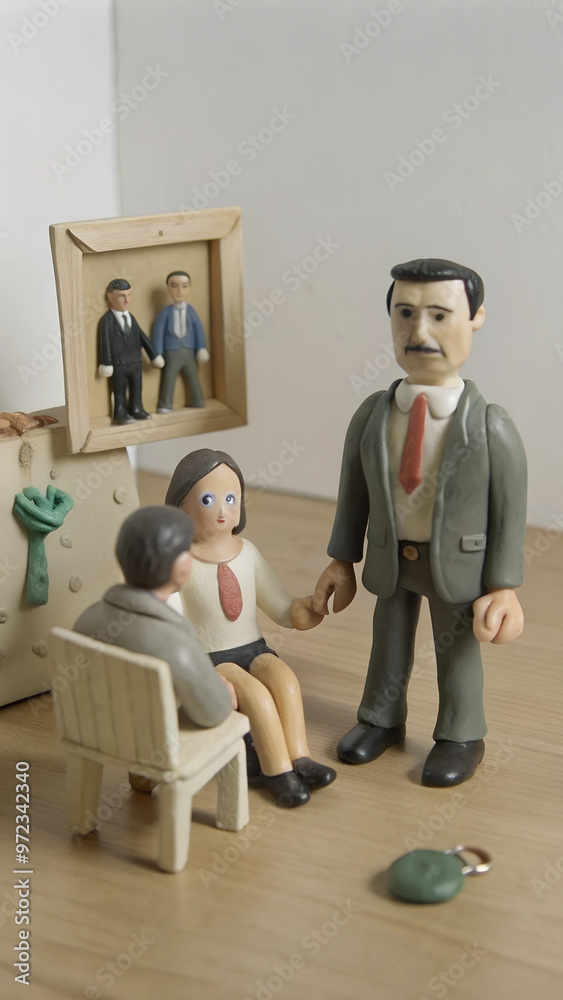 Lawyer enters room and sits down next to client. Police officers ...