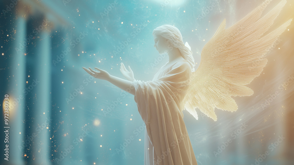 visually captivating scene of an elegant angel with majestic wings ...