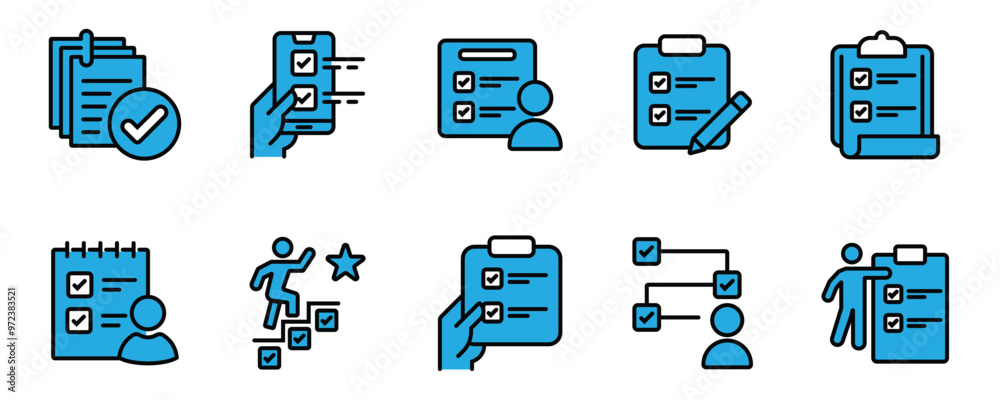 clipboard task checklist business checkmark icon set project goal ...