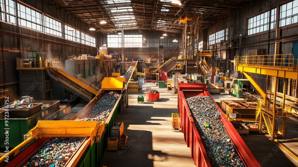 114. Image of a recycling facility in action, with conveyor belts ...