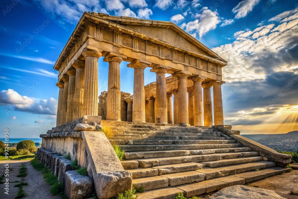 Ancient Greek architecture features a majestic temple with iconic Doric ...
