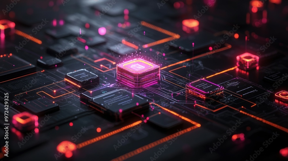 Work process and flowchart Managing tech organization. Businessman show ...